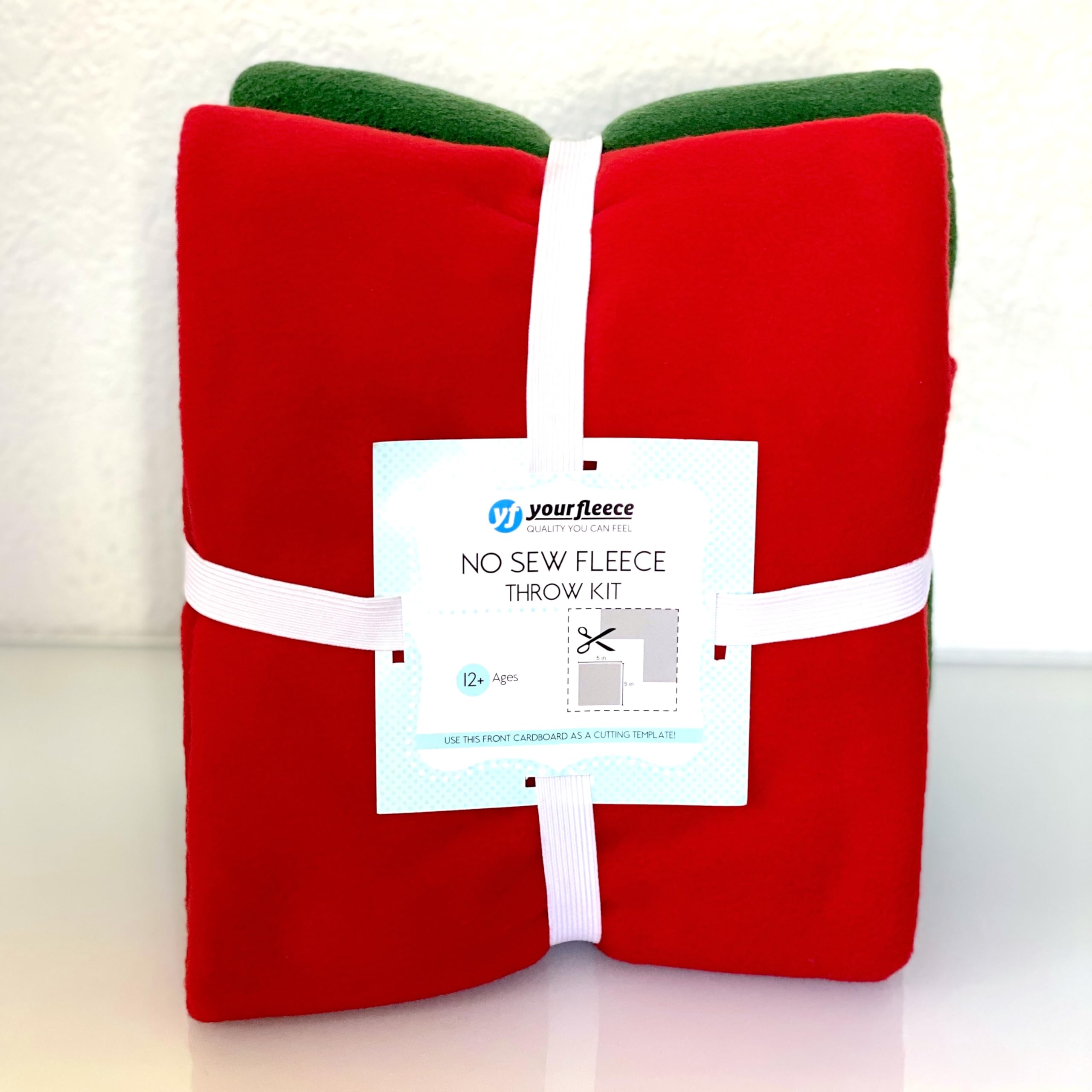 Christmas Solid Fleece No Sew Throw Kit - Red/Forest Green (50x60)