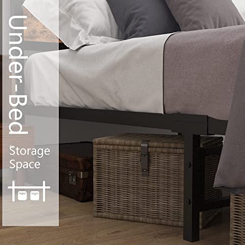 Catrimown Twin Size Metal Bed Frame with Rustic Brown Wooden Headboard,Mattress Foundation,Large Under Bed Storage,Metal Slat Support,No Box Spring Needed,Easy Assembly