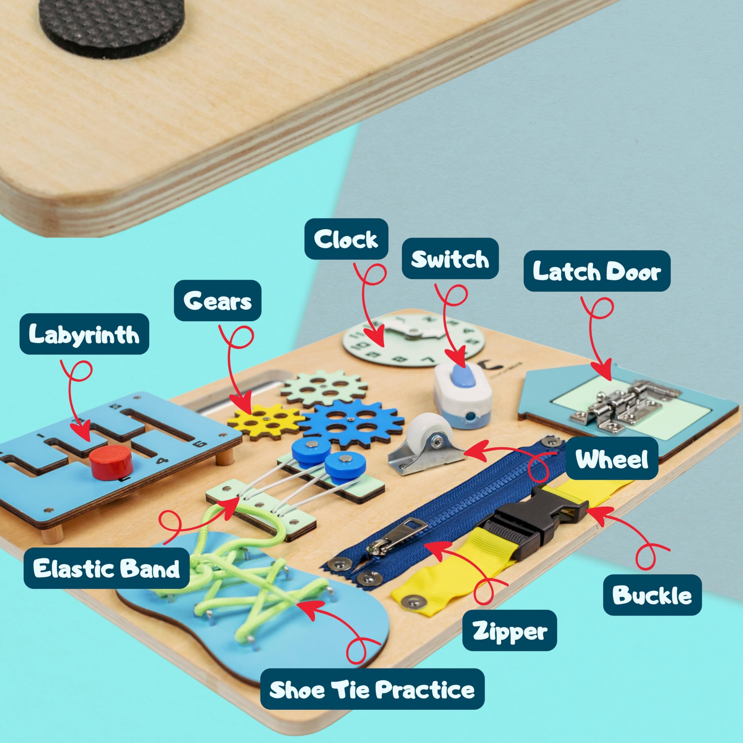 AthomBear Busy Board for Toddlers 1 2 3 4, Montessori Activity Board with 10 Learning Activities, Toddler Gifts, Sensory Wooden Board for 1 Year Old