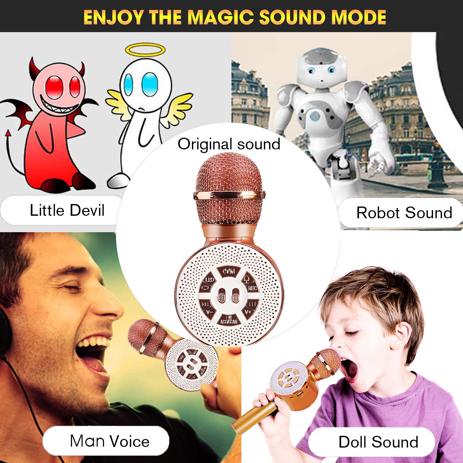 FISHOAKY Karaoke Microphone, Kids Karaoke Machine Portable Mic Player Speaker with LED for Christmas Birthday Home Party KTV Outdoor