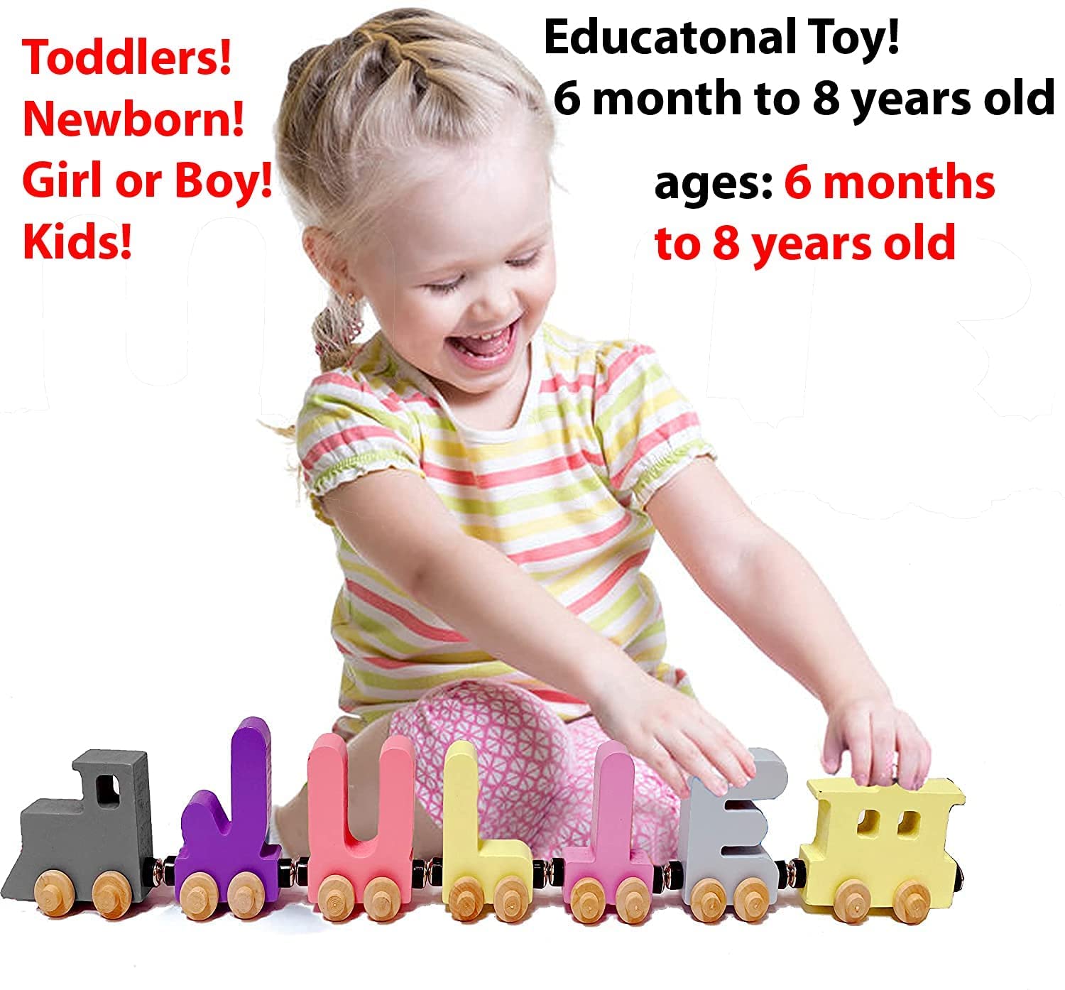 Educational Toy Name Wooden Trains Puzzle for Kids Educational Toy 3 inch Each Letter- Learn Play & Display Kids Room Gift for All Ages 1 2 3 4 5 6 Years Old