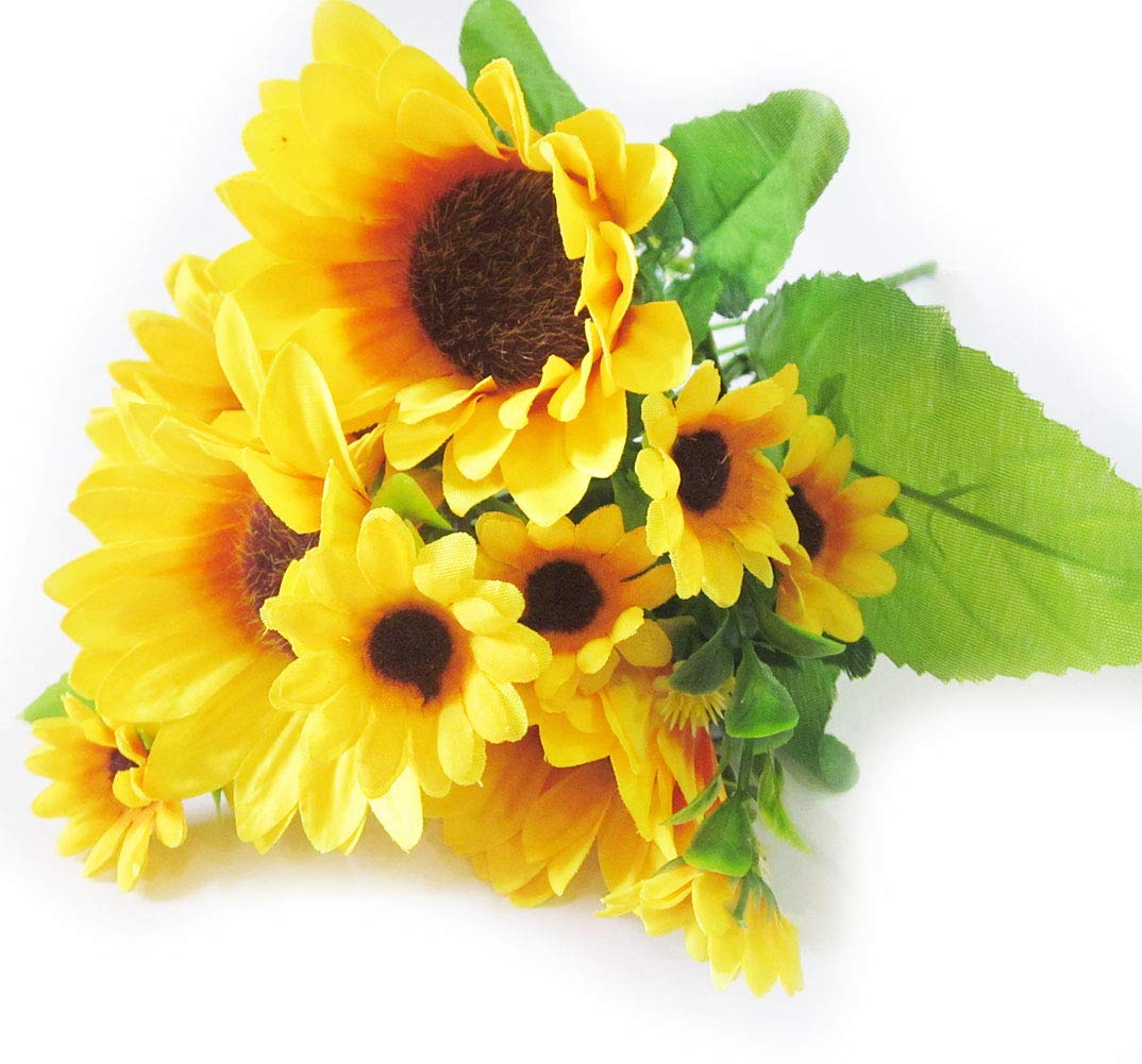 Artfen Artificial Sunflower Bouquet 5 Bunch Artificial Silk Flower Plant Home Hotel Office Wedding Party Garden Craft Art Decor 13 inch High