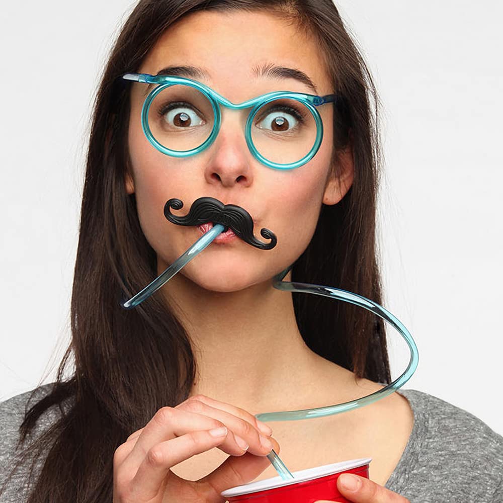 Betinyar 8 Pieces Silly Straws Glasses, Flexible Straws Novelty Eyeglasses, Frame Loop Straws Eyeglasses for Party Supplies, Birthday (Multi)
