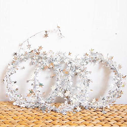 CCINEE 75 FT Star Tinsel Garlands with Wire, Christmas Star Wire Garland Decorations for Xmas Tree Home Wedding Birtahday Party Festive Ornament, Silver, 3 Pack