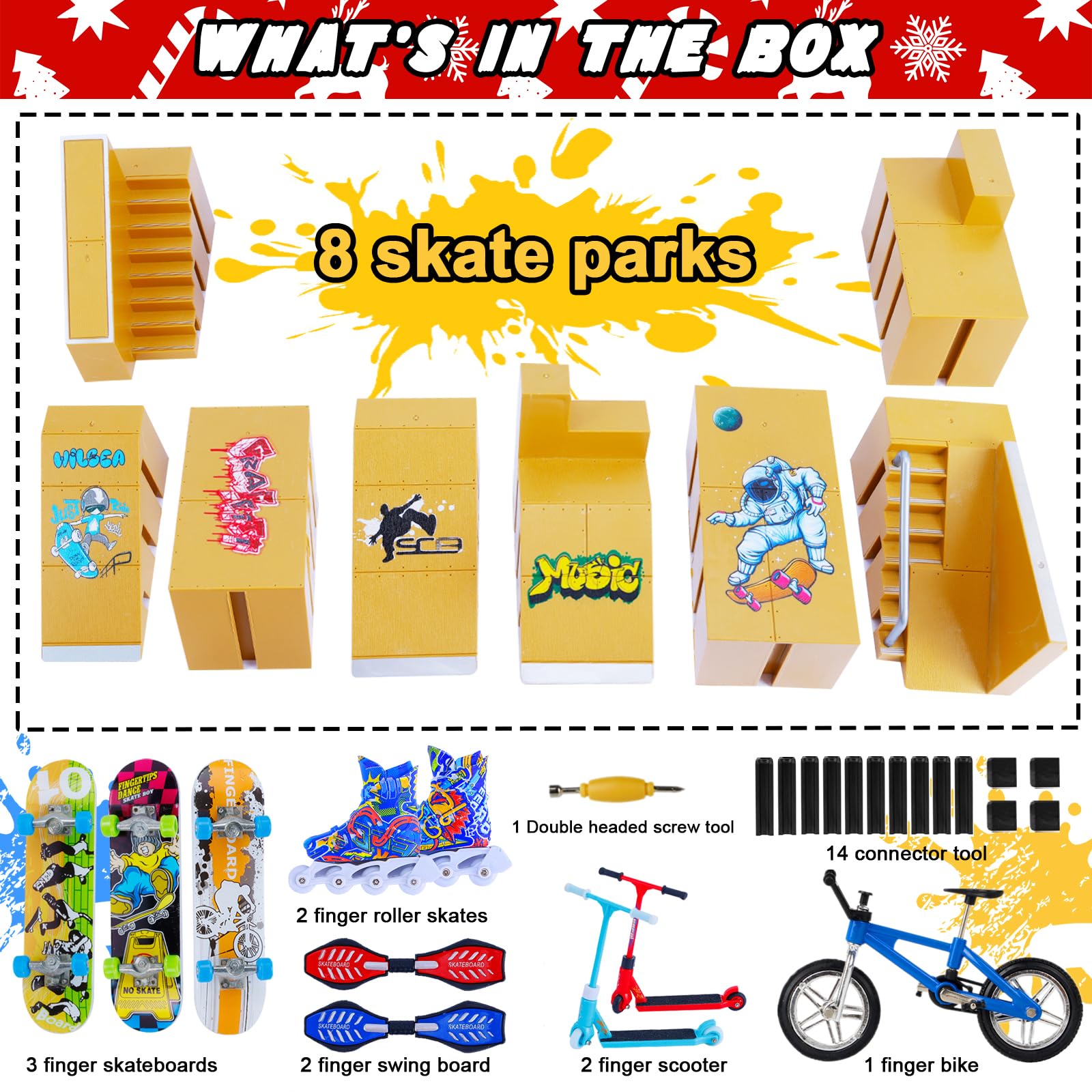 Finger Skateboard Skateparks ramp 8- in-1 kit Sets,Fingerboard Obstacles,Deck Ramps Mini Finger Skateboard Park kit, Finger Skateboards for Kids Birthday Toys etc
