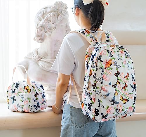 CAMTOP School Backpacks for Teen Girls Lightweight Elementary Middle Backpack Bookbags Set Medium(17 Inch,Butterfly Rose)