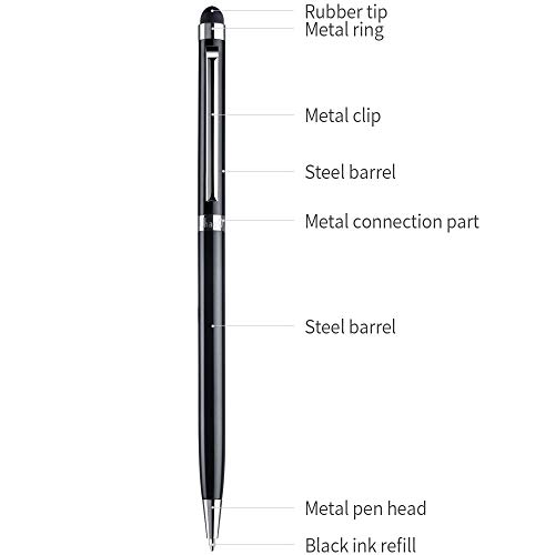 ChaoQ Stylus Pens for Touch Screens (5 Pcs), 2 in 1 Slim Capacitive Stylus Ballpoint Pens (Black Ink), with 10 Replaceable Rubber Tips (Black,Silver,Blue,Gold,Green)