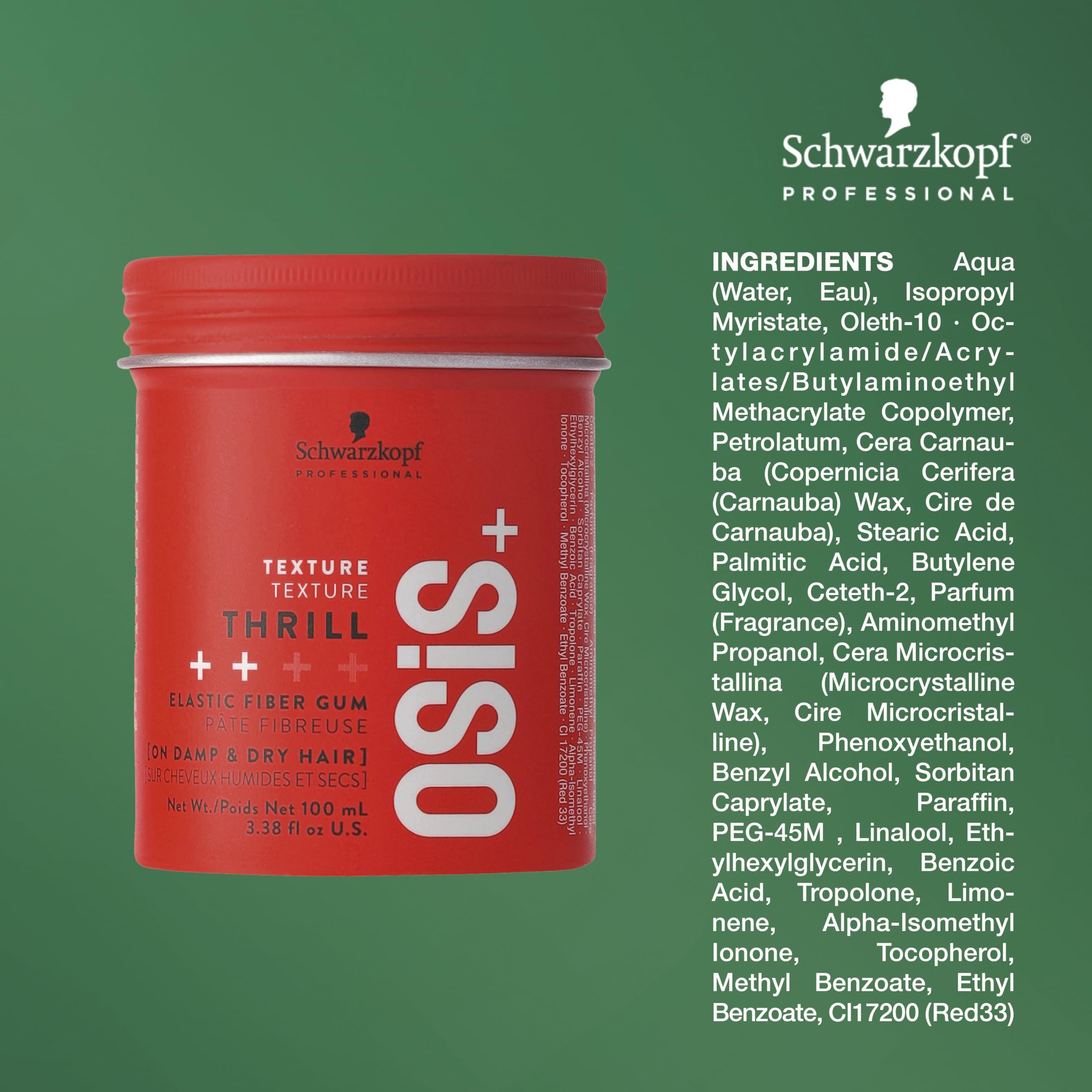 OSiS+ Thrill Fibre Gum – Medium Hold Flexible Style Control, 3.38 Oz – Bendable and Moldable Texturizing – Mega-Fibers and Natural Carnauba Wax for Long-Lasting Separation and Shine