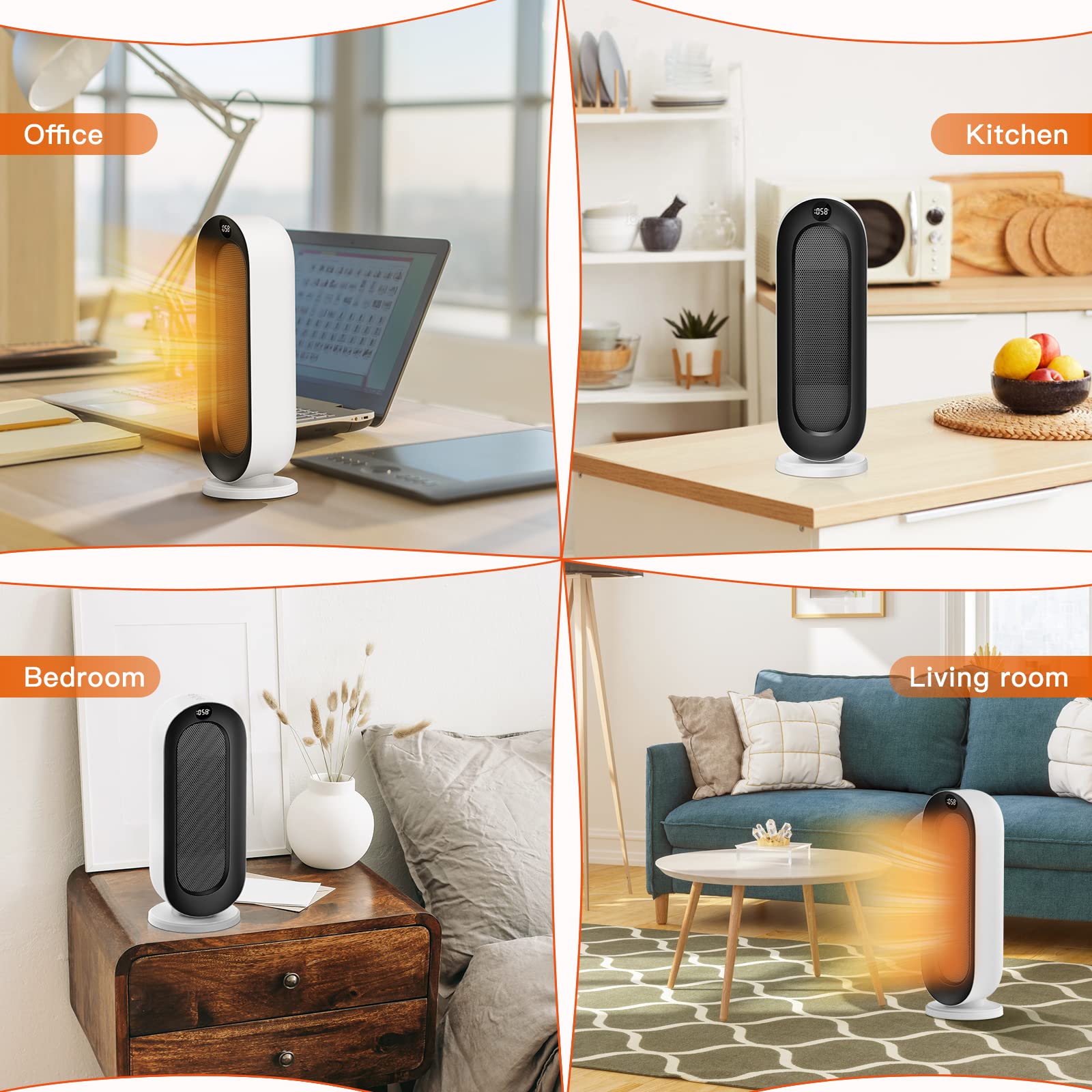 Eigffole Space Heaters for Indoor Use, Portable Electric Heater for Large Room 1500W/700W 3 Mode Switching Fast Heat in 3s Timer Remote Control Ceramic Thermostat Oscillating for Room Office Desk