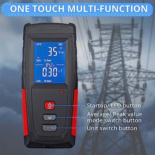 CAMWAY EMF Meter Electromagnetic Field Radiation Checker(1-1999V/m, 0.01-99.99μT) Handheld Mini Digital LCD EMF Detector Builtin Electromagnetic Radiation Sensor Sound-Light Alarm EMF Tester