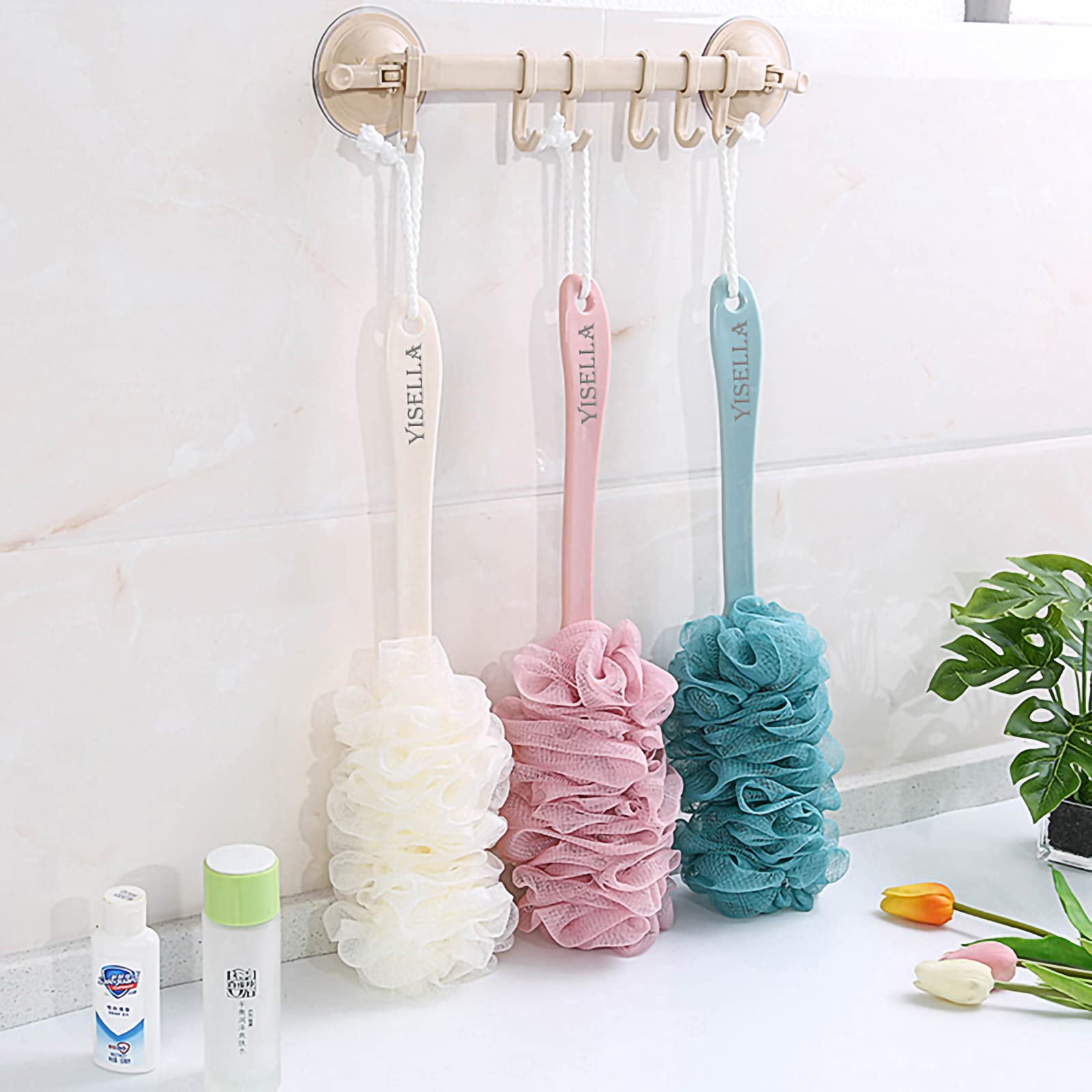 Back Scrubber for Shower for Women & Men Shower Back Brush PE Soft Mesh luffa sponges with Handle Shower Loofah On A Stick