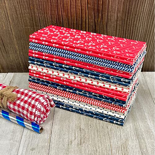 Bulk Anchor Nautical Theme Paper Straws - Navy Blue Red and White Party Supplies - 250 Pack Outside the Box Papers Brand