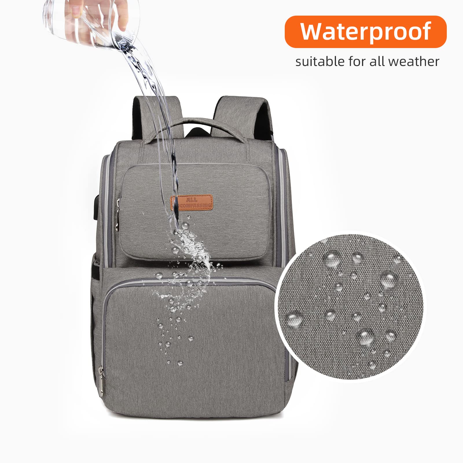 BRUSIORI Diaper Bag Backpack, Multifunction Waterproof Travel Back Pack Bag, Bay Bags with Changing Pad, Stroller Straps, Pacifier Case, Large Capacity Diaper Bag for Boys Girls, Grey