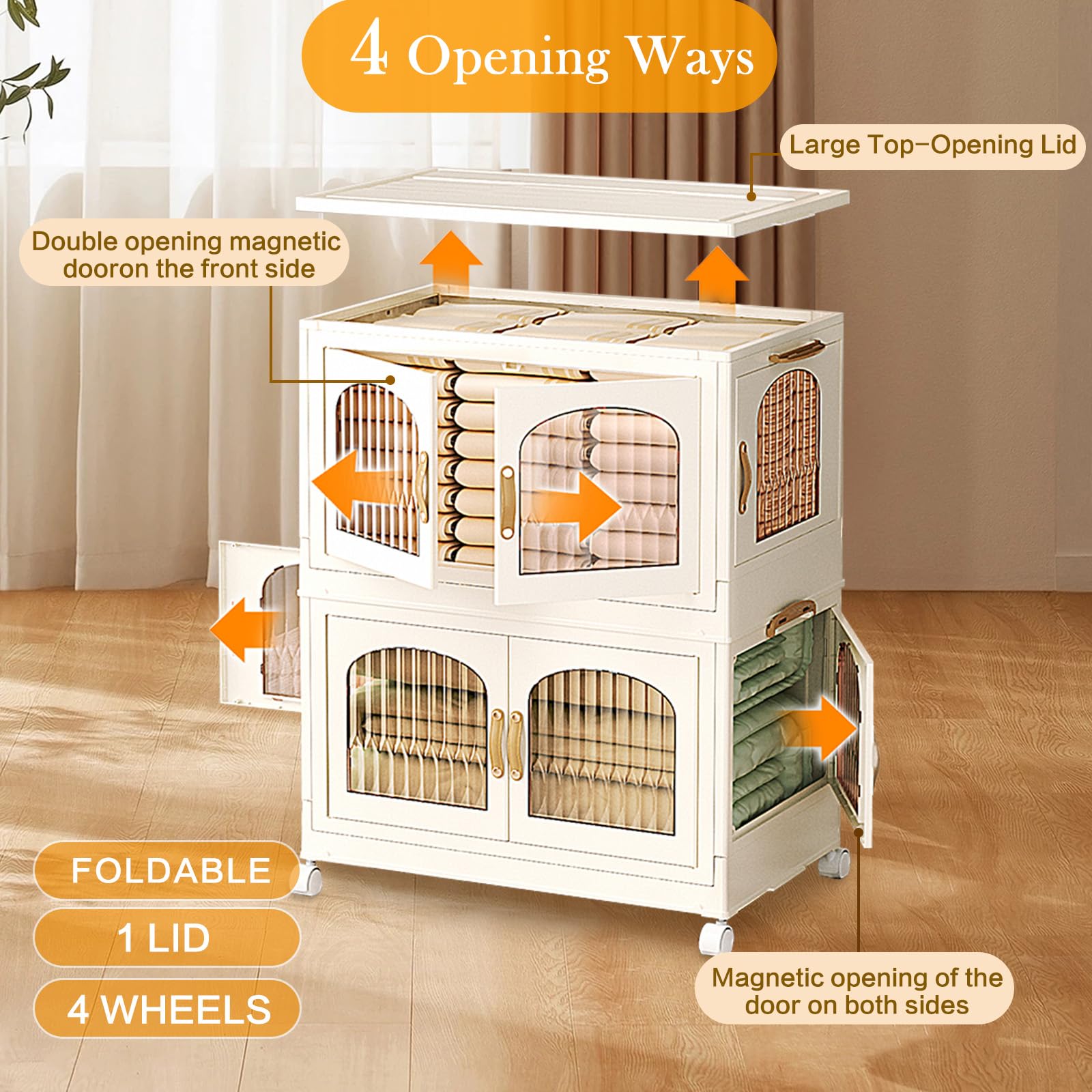 YARWAYER Storage Bins with Lids-Folding Storage Box with Doors,Plastic Storage Bins,Collapsible Storage Containers,Closet Organizers and Storage,1 Tier 15.4 Gal