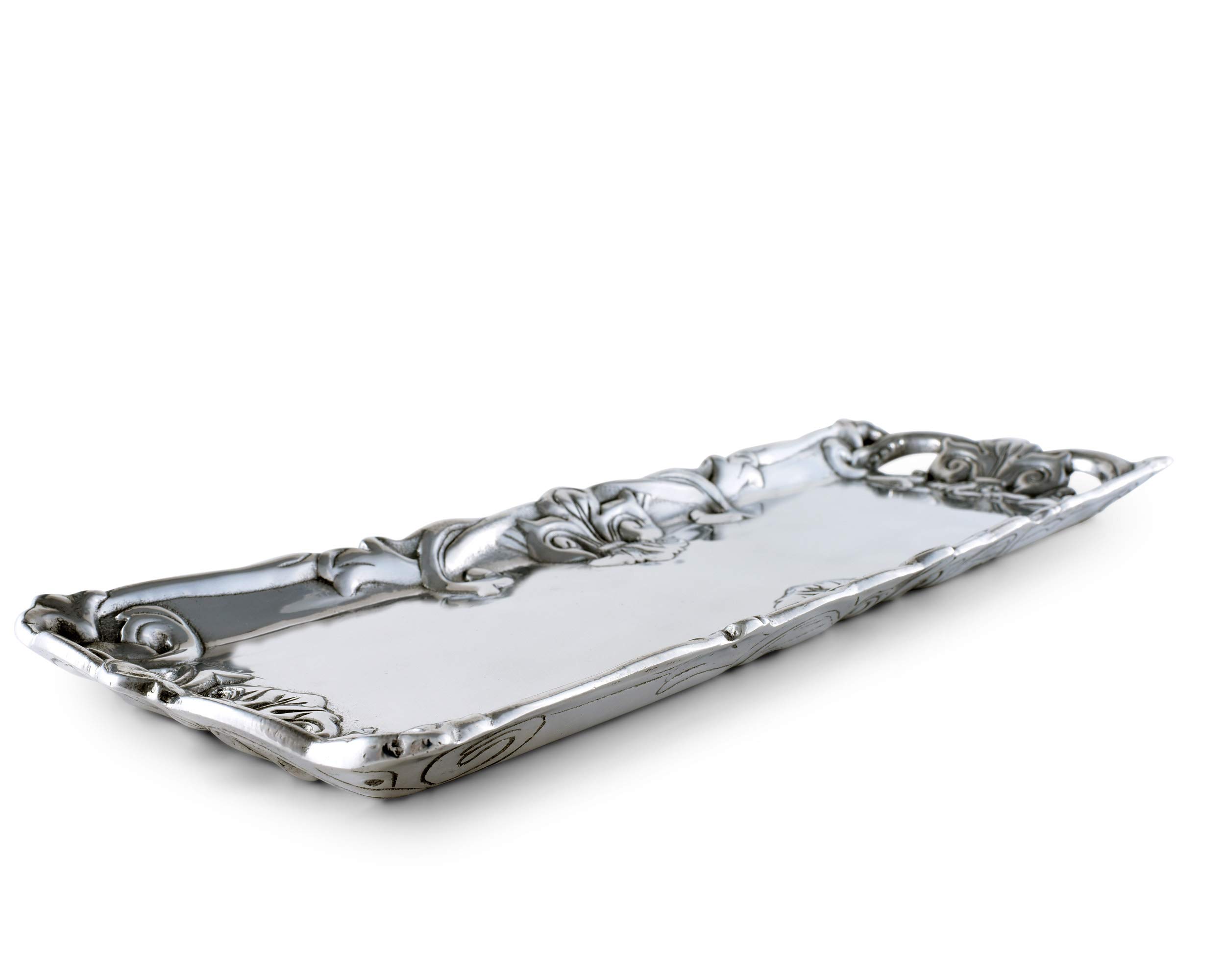 Arthur Court Designs Aluminum Fleur-De-Lis Oblong Tray Food Serving 17 inch x 6 inch