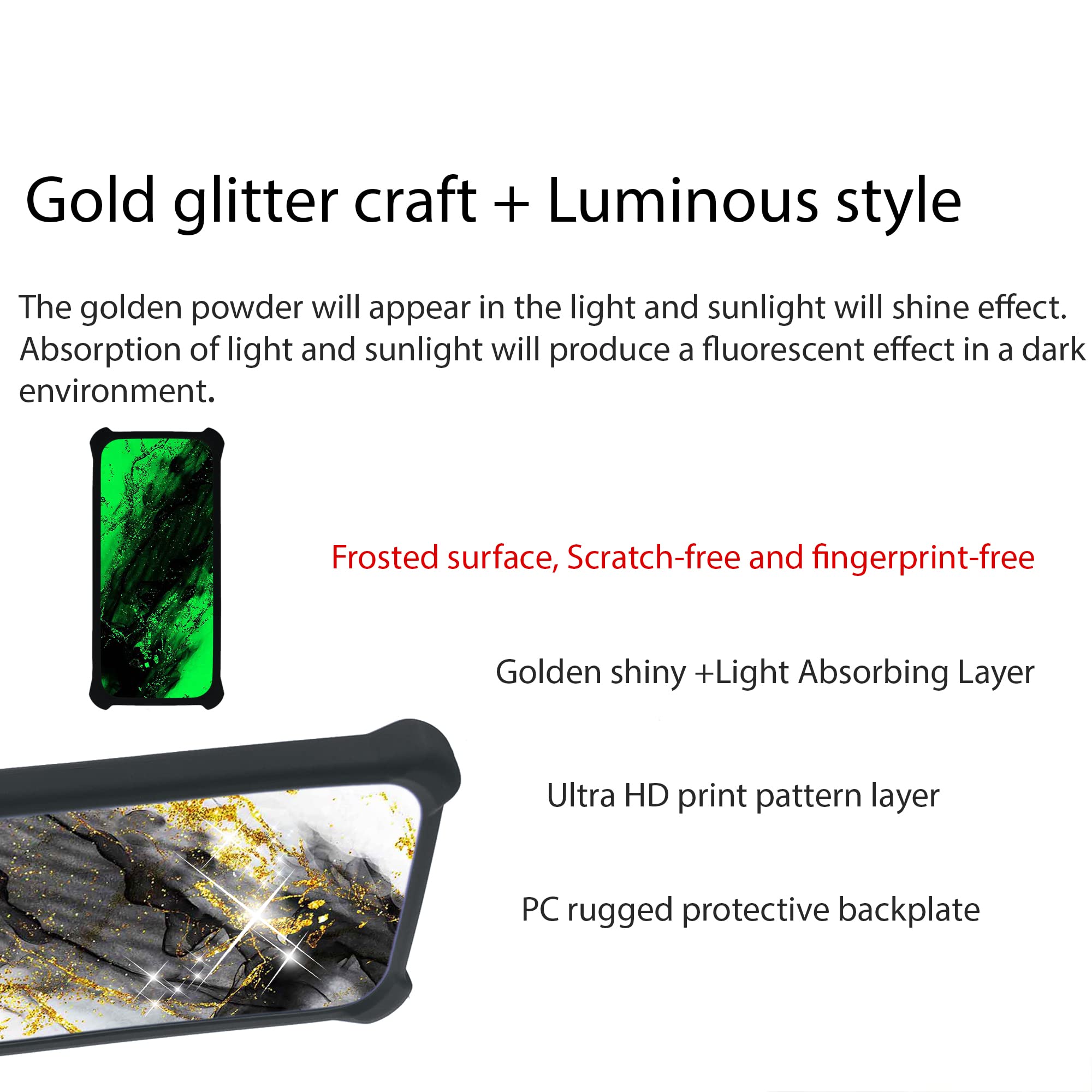 Boost Mobile Celero5G+ Plus Case Compatible with Celero 5G+ Plus Phone Case Cover [with Tempered Glass Screen Protector][Hard PC + Soft Silicone][Ring Support] [Gold Glitter+Luminous] JSH-HDL