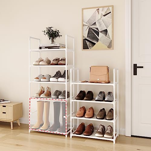 COAPUKT 4-Tier Small Shoe Rack, Narrow Kids Shoe Rack Stackable Organizer Storage,Sturdy Shoe Stand for Closet Entryway Hallway(4 Tiers-White)
