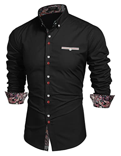 Coofandy Mens Fashion Slim Fit Dress Shirt Casual Shirt,01-black,Medium