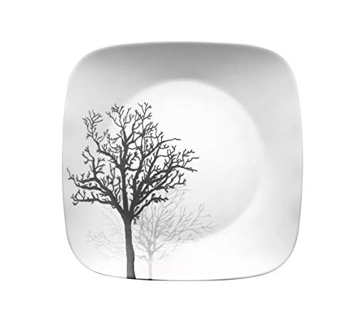 Corelle Vitrelle 18-Piece Service for 6 Dinnerware Set, Triple Layer Glass and Chip Resistant, Lightweight Square Plates and Bowls Set, Timber Shadows