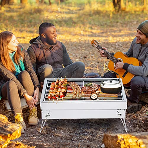 Charcoal Grills, Folding BBQ Grill Portable Grill with Reinforce Support Frame, Small Grill as Grill Accessories, Stainless Steel Table Top Grill Charcoal for Outdoor Cooking,Camping,Backyard Barbecue