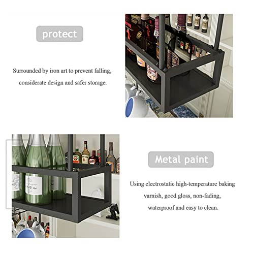 Ceiling Hanging Wine Rack Glass Bottle Goblets Display Holder Storage Shelf Adjustable Industrial Black Wine Wall Mounted Racks Bar Unit Floating Shelves (Size : 80x25x21cm)