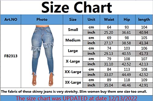 FairBeauty Women's Skinny Stretch Jeans Frayed Raw Hem Slim Fit Jeans Ripped Denim Pants Blue-a