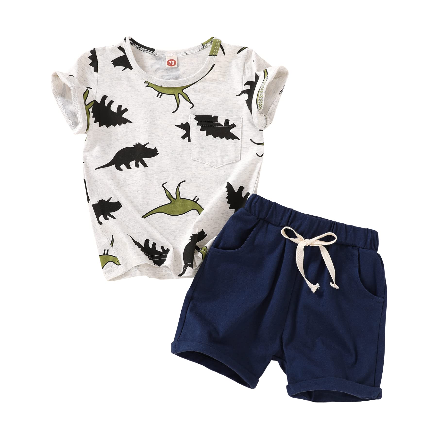 YOUNGER TREE Toddler Baby Boy Summer Clothes Dinosaur T-Shirt and Shorts Boy Outfits 12 Months to 4T(Blue,18-24 Months