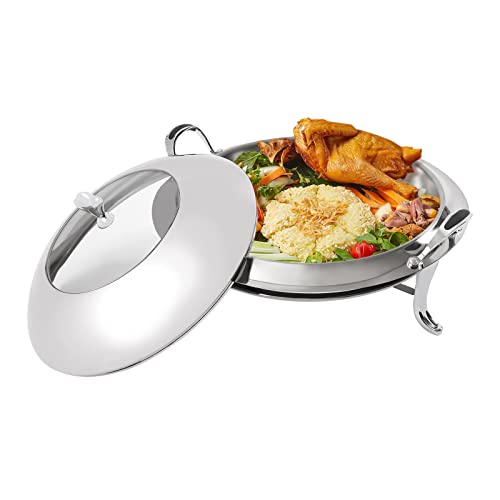 Chafing Dish Stainless Steel Round Durable Buffet Warmer Tray Durable Frame with Lid and 3L/3.17Qt Chafing Fuel Holder for Kitchen Party Dining Buffet-Without Water Pan