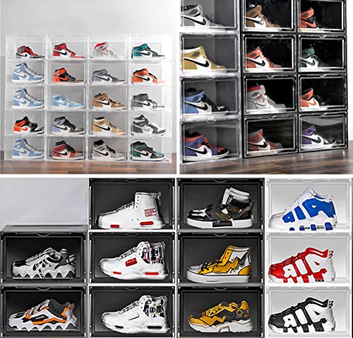 BYFU 4 Pack Shoe Box Side Open, Plastic Stackable Shoe Storage Organizer Shoe Container Sneaker Box for Men Women Shoe (Transparent)