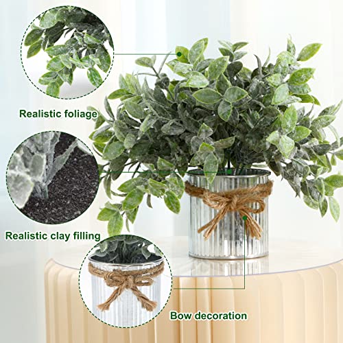 CEWOR 3 Pack Fake Potted Plants for Farmhouse Decor, Artificial Eucalyptus Metal Pots in Rustic Rectangular Pots Table Centerpiece for Dining Room Bathroom Desk Room Office Greenery Decor or Gift
