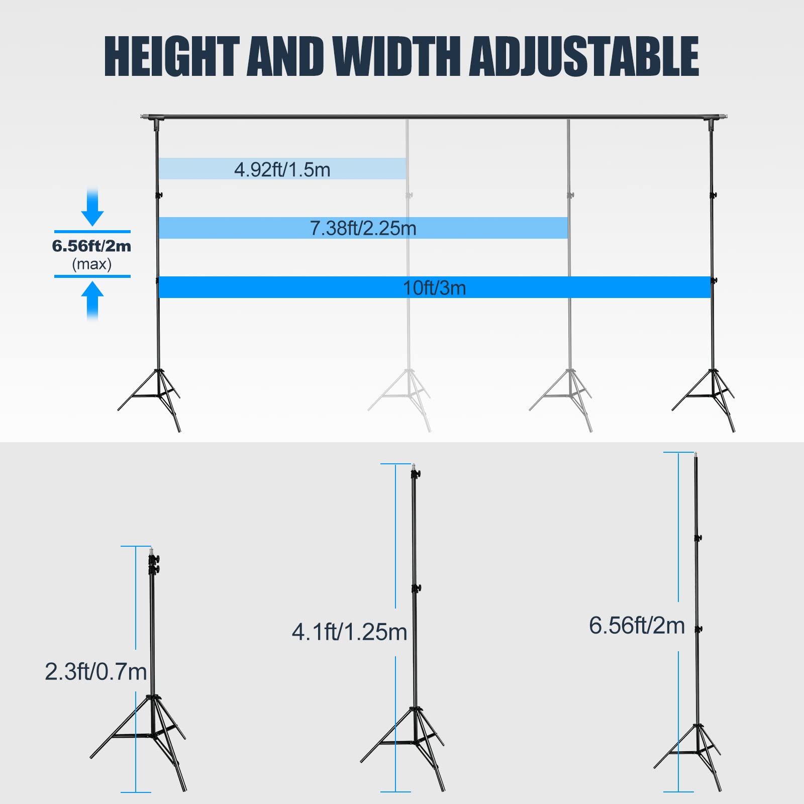Backdrop Stand, iFongsh Adjustable Backdrop Stand 6.6x10ft, 2 T-Shape Stand with 6 Spring Clamps, 2 Sandbags, and Carrying Bag, Photo Backdrop Stand for Parties, Wedding, Ad, Christmas Decoration