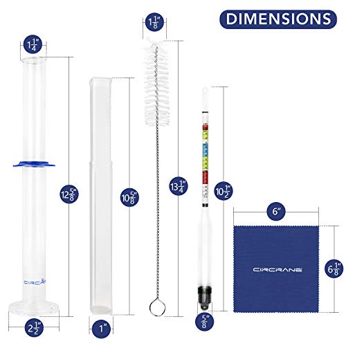 Circrane Hydrometer & Glass Test Jar Set, Triple Scale Alcohol Hydrometer with Glass Cylinder for Brew Beer, Wine, Mead and Kombucha, ABV, Brix and Gravity Test Kit, Home Brewing Supplies