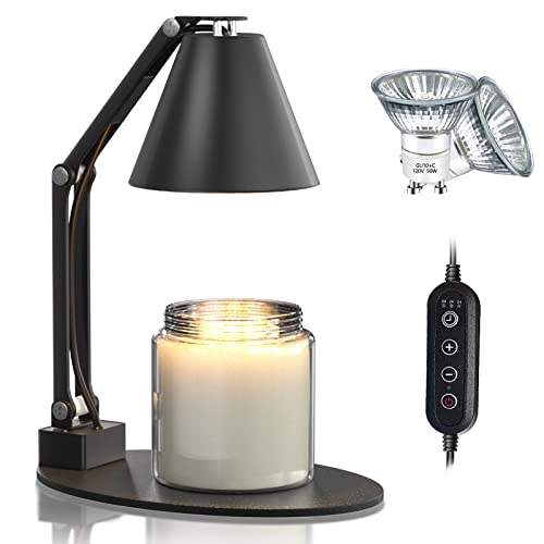 Candle Warmer Lamp, CFGROW Adjustable Dimmable Brightness Candle Warmer Lantern with Timer, Top Warming Candle Light for Scented Wax Melts, 2pcs 50W Bulb Included (Black)