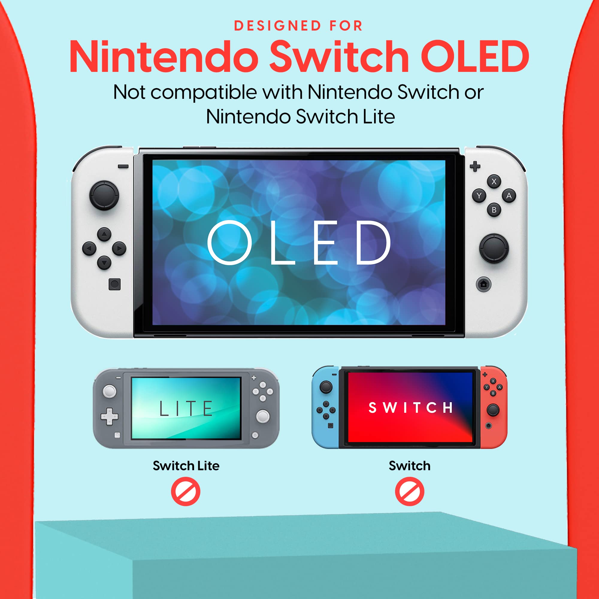 TALK WORKS Case Compatible with Nintendo Switch OLED - Protective Fit, Durable TPU Case - Non-Slip Secure Holding Grips, Easy Opening for Kickstand - Comfortable Gaming - Red