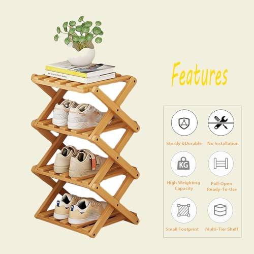 Comeon Shoes Rack for Front Door,Space Saving Wooden Shoes Organizer Entryway Corner Folding Shoe Shelf ([tawny] 4 layers)