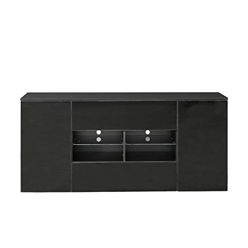 CEMKAR Modern Style Double-Door Side Cabinet with Adjustable Shelving and Full-Extension Drawers - Perfect for Living Room and Bedroom (Black)