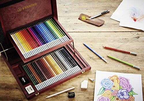 Chalk-Pastel Pencil - STABILO CarbOthello - Wooden Box of 60 - Assorted Colors with Sharpener and Eraser