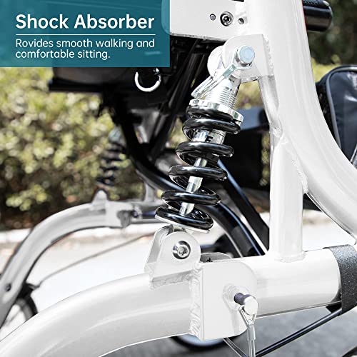 ELENKER Upright Rollator Walker, Stand Up Rollator Walker with Shock Absorber, 10β Front Wheels and Carrying Pouch, Suitable for Outdoor, White