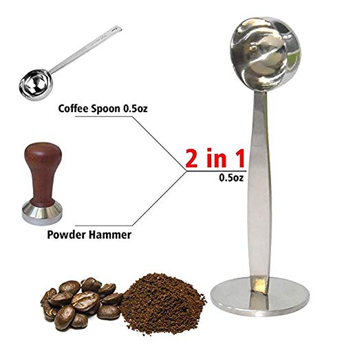 Espresso Scoop with Tamper 2 In 1 Stainless Steel Coffee Scoop Tamping Dual-Purpose Coffee Spoon Powder Hammer Tamper Multi Function Spoon Holder Coffee Tools for Measuring and Tamping