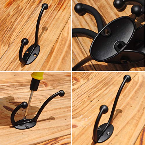 Coat Hooks 10 Pack Wall Mounted Hooks Metal Hooks Dual Robe Hook Rustic Hooks Retro Double Hooks Coat Hanger and Screws for Coat/Backpack/Bag/Towel/Key/Cap