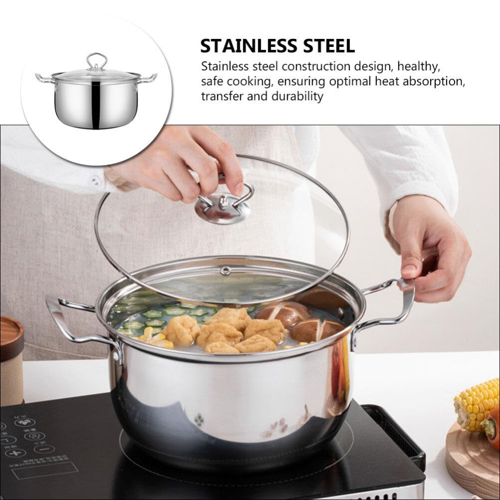 Ciieeo Stainless Steel Stockpot with Glass Lid Multipurpose Stock Pot Heavy Duty Soup Pasta Canning Pot Boiling Stew Induction Pot Nonstick Cooking Pot Sauce Pot 16cm