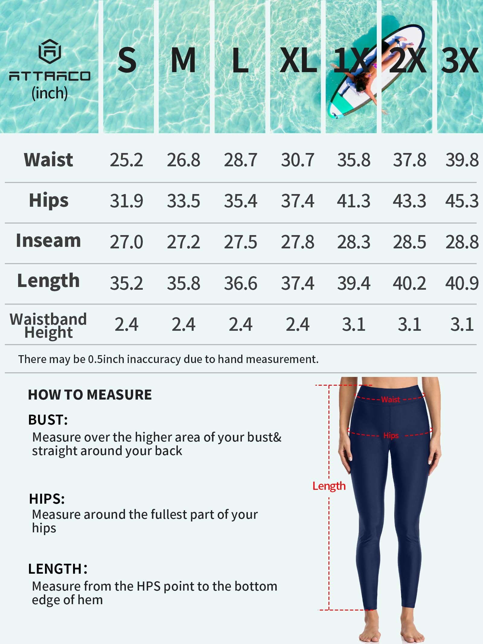 ATTRACO Women's Swim Tights Swimming Leggings Long Swimming Pants Black M