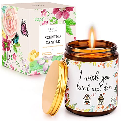 Candles Gifts for Women - I Wish You Lived Next Door - Best Friend, Friendship Gifts for Women, Sister, Birthday Gifts for Friends Mom Wife, English Pear & Freesia Scented Candles 9oz.