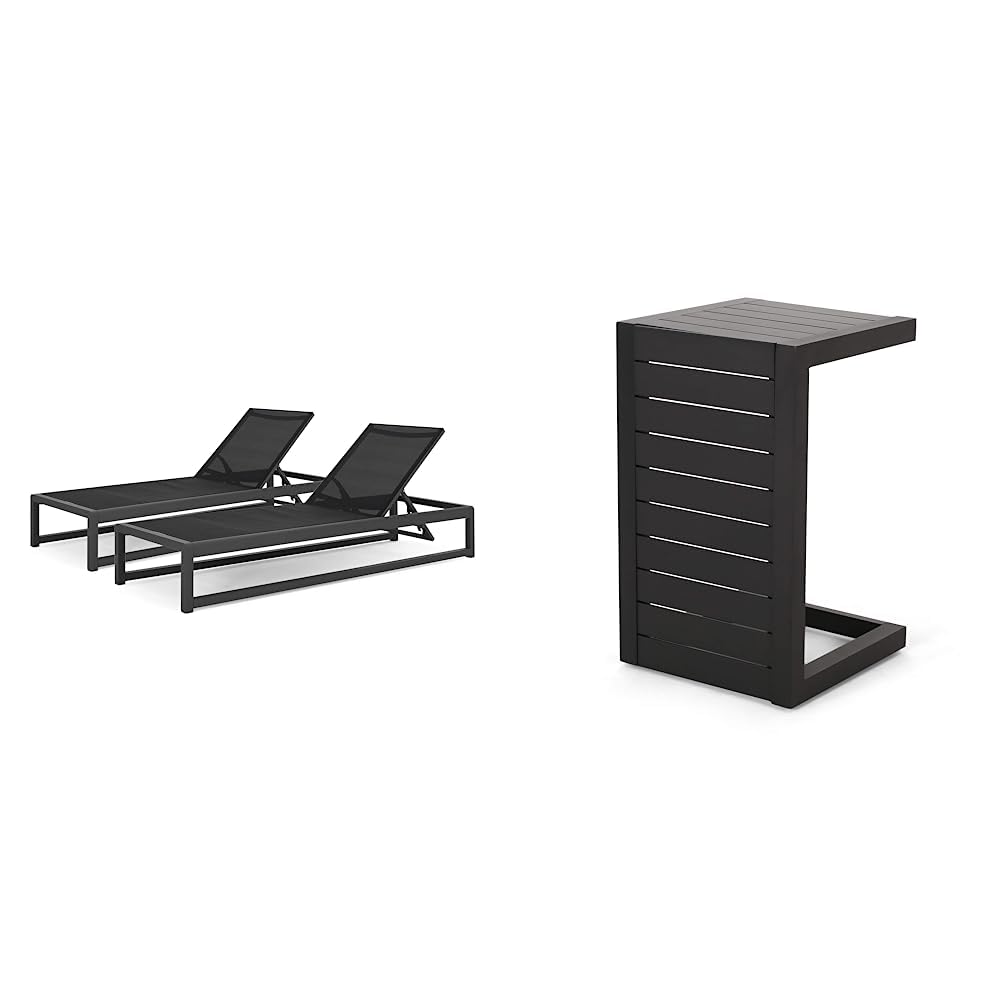 Christopher Knight Home Eudora Outdoor Chaise Lounge (Set of 2) + Jesse Coral Outdoor Modern Aluminum C-Shaped End Table