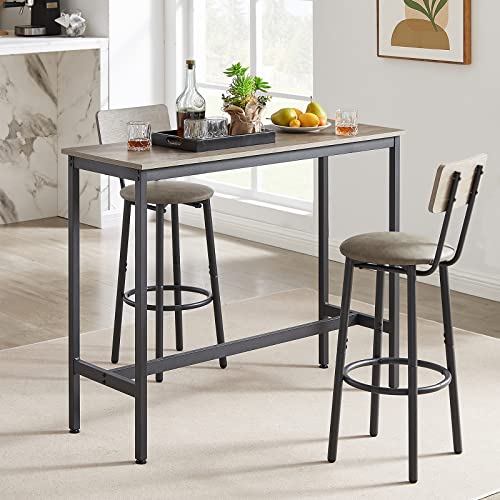 CALABASH Bar Table and Chairs Set, 3 Piece Pub Table with Stools,Narrow Bar Table Set for 2,Industrial Dining Table Set,Kitchen Breakfast Table and Chairs (Grey, Rectangular 1 Table+2 Stools)