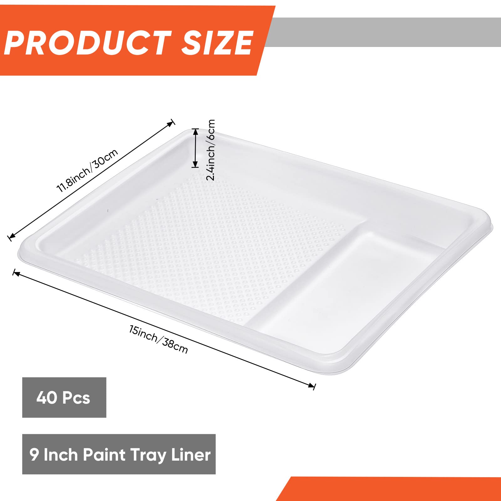 Geelin 40 Pcs Paint Tray Liner Disposable Paint Pans Trays 9 Inch Paint Roller Tray Disposable Paint Tray Heavy Duty Plastic Paint Tray Household Paint Trays Compatible with Most 9 Inch Paint Rollers