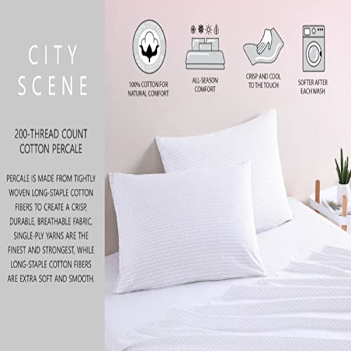 City Scene - Queen Sheets, Cotton Percale Bedding, Crisp & Cooling Home Decor (Radius Charcoal, Queen)