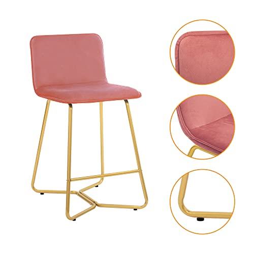 CangLong 25Inch Upholstered Polished Gold Metal Frame, Set of 2, Counter Stool Chair, Pink 3