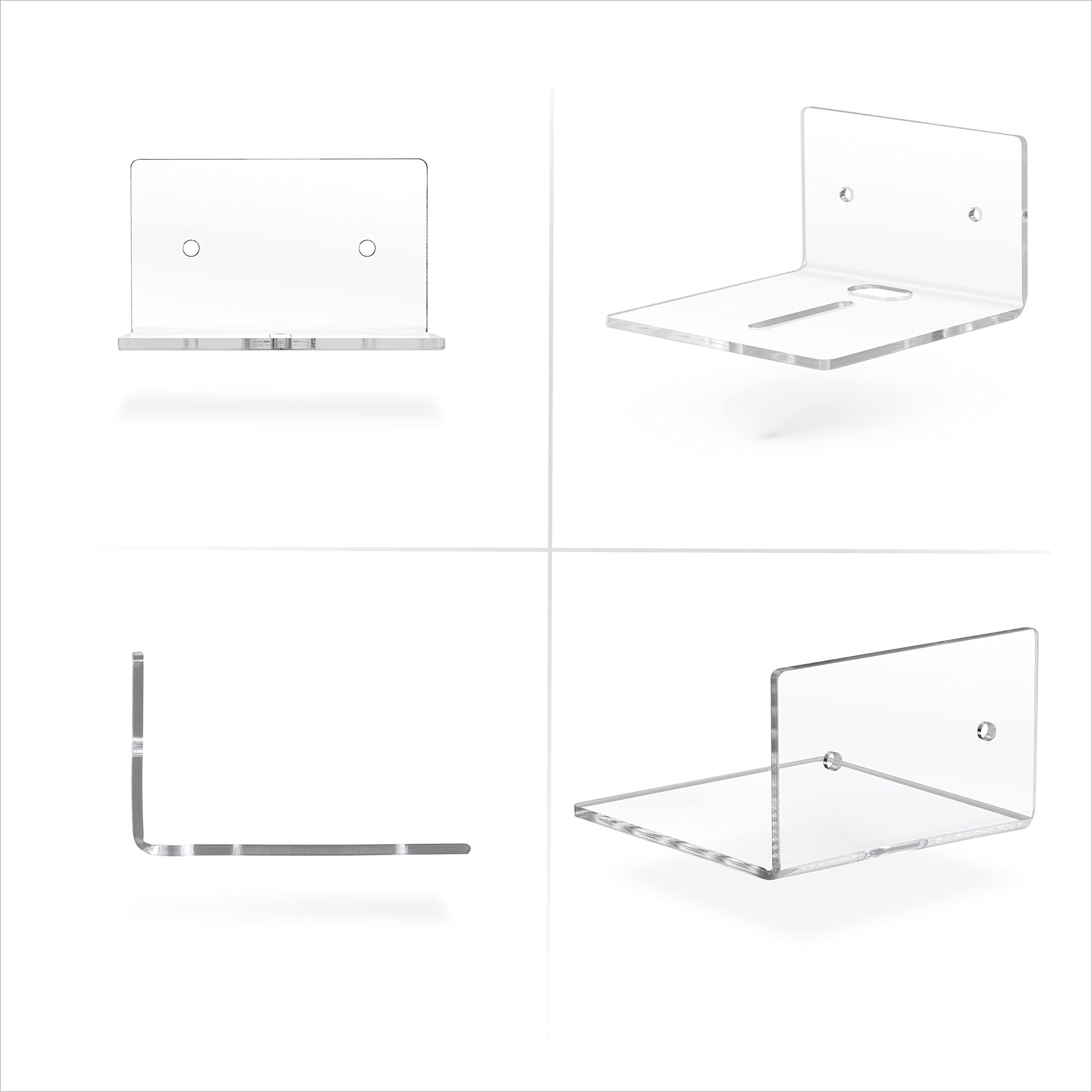 BRAINWAVZ 2Pack Adhesive 4" Small Baby Monitor Wall Mount Shelf, Also for Speaker, Security Camera, Decor, Universal Holder Shelves, Adhesive & Screw-in (Clear)