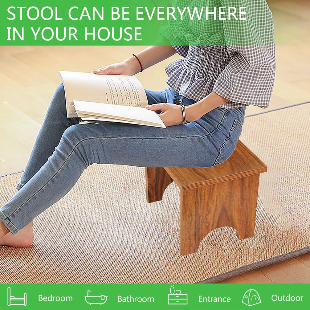Wooden Step Stools Portable Bedside Bathroom Kitchen Foot Step Stool for Adults Kids Seniors Easy Assemble with Safety Non-Slip Pads (Brown Oak)